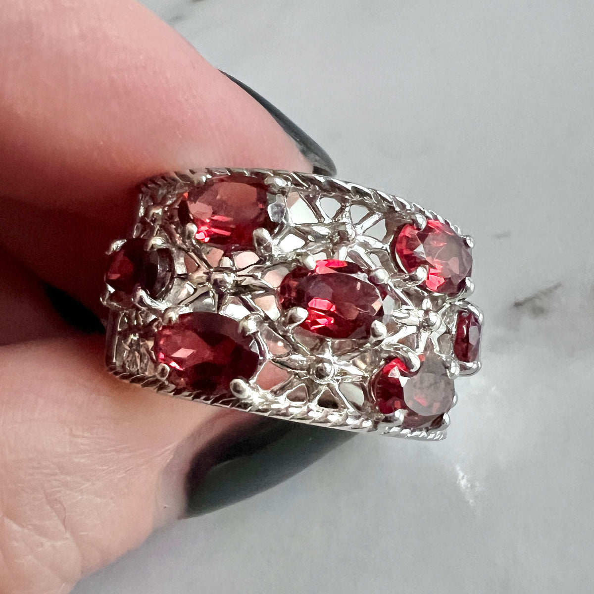 Sterling and Garnet Ring – What These Old Things NS