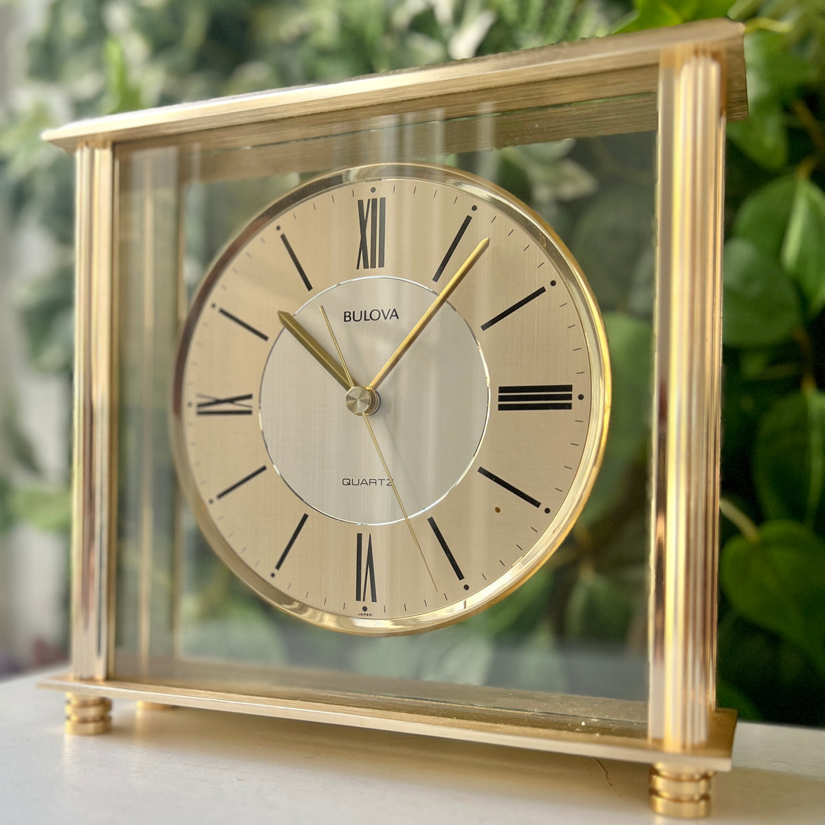 Vintage Bulova Brass & Glass Clock – What These Old Things NS
