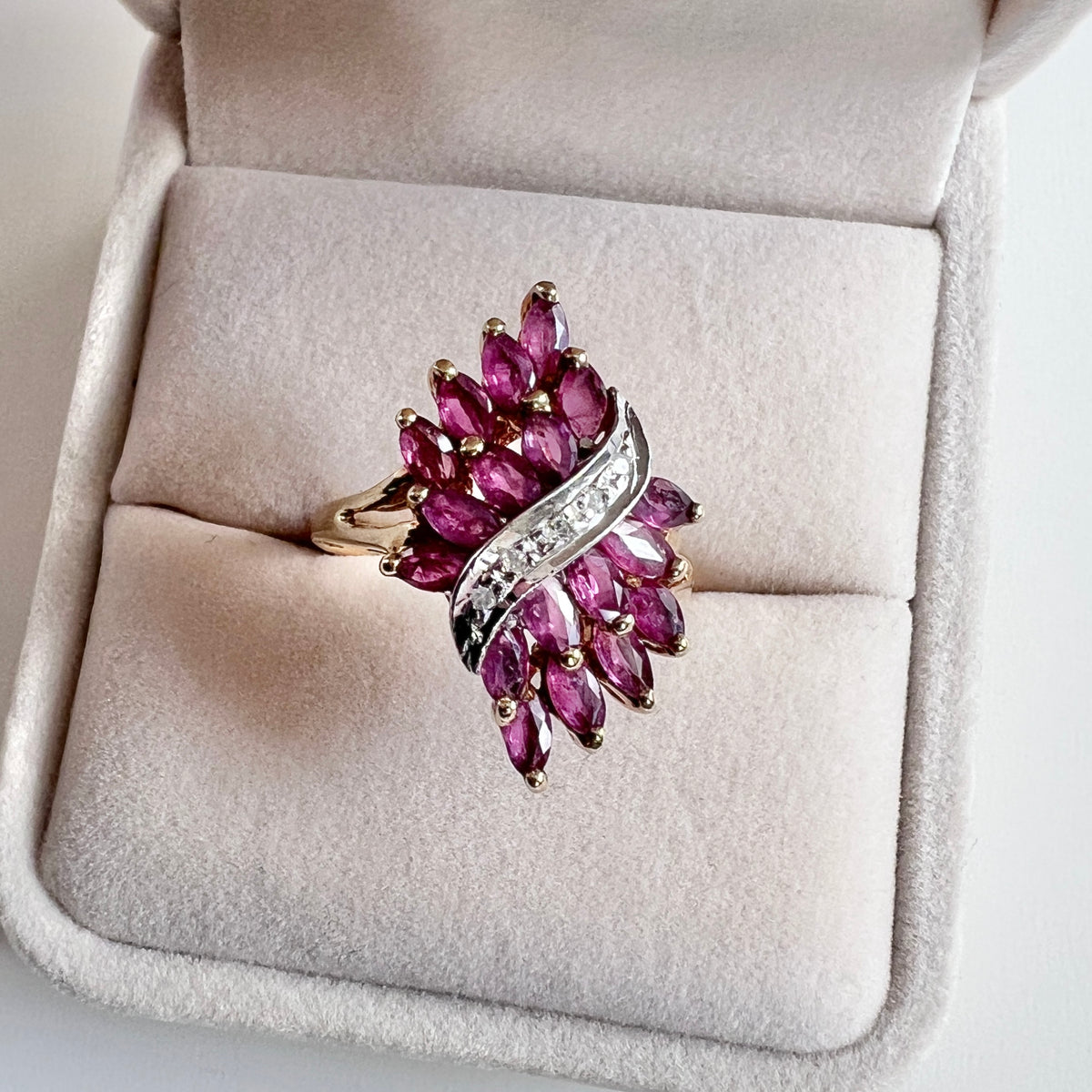 10K Gold Ruby and Diamond Chip Ring for LYNDA – What These Old Things NS